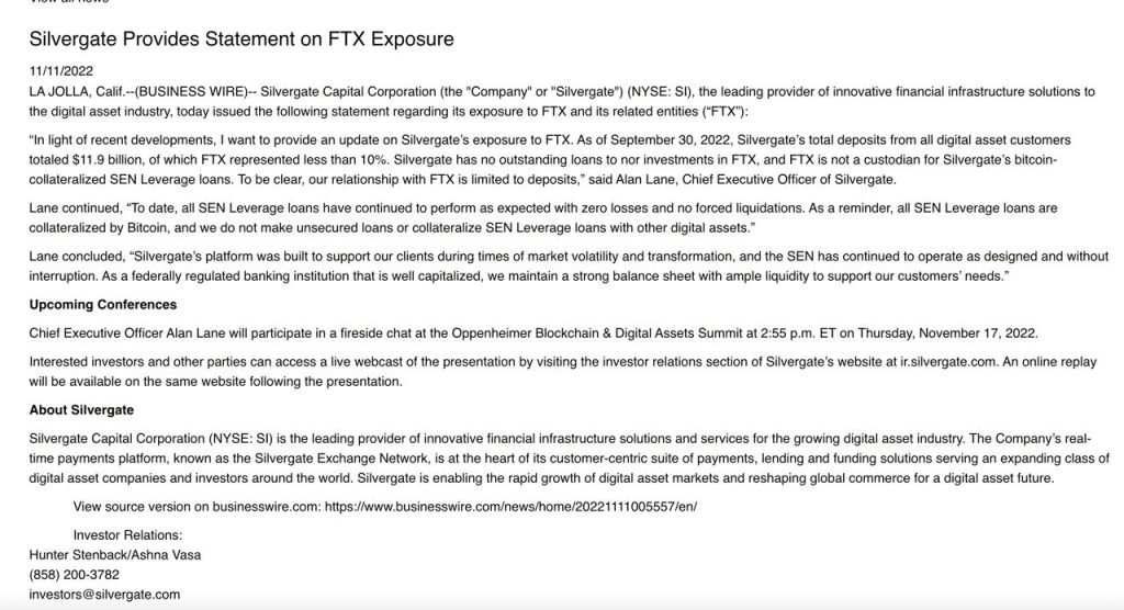 Cổ phiếu ngân hàng tiền điện tử Silvergate Capital tăng giá sau thông báo ít tiếp xúc với FTX ...